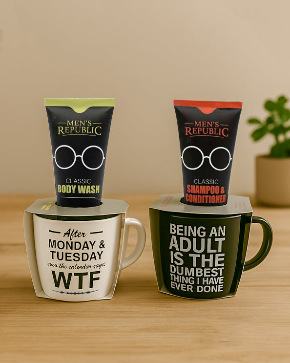 Men's Republic Mug with Grooming Kit (2 Mugs with Body Wash/2 Mugs wit