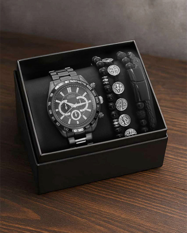 Men's Republic Watch set with 3 Bracelets - Gun Metal