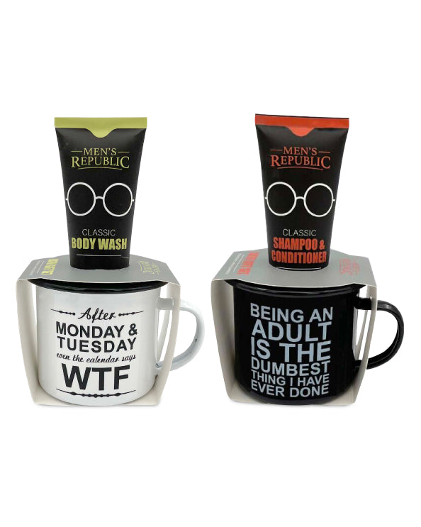 Men's Republic Mug with Grooming Kit (2 Mugs with Body Wash/2 Mugs wit